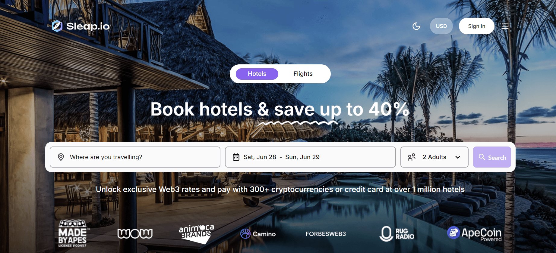 Sleap Travel Booking with Crypto: Save Up to 40% on Hotels and Flights